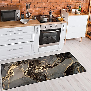 TsyTma Luxury Black Gray Gold Marble Kitchen Rug Soft Kitchen Mats Black Gold Glitter Bathroom Rug Runner Doormats Carpet for Home Decor 39" X 20"