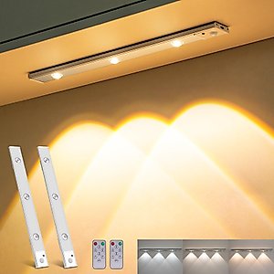 LED Motion Sensor Cabinet Light - Upgraded Remote Control 3 Light Modes Stepless Dimming Under Closet Lights 15.8”, USB Rechargeable Magnetic Lights for Kitchen Wardrobe Cupboard Office 2pcs