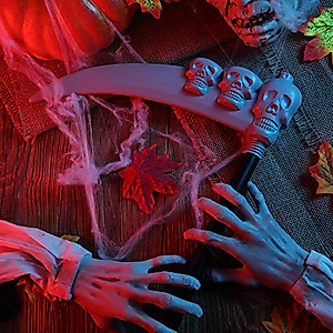 Halloween Cosplay Scythe Staff Prop with Skull Imitation Grim Reaper Scythe Plastic Skull Sickle Costume Dress up Accessories