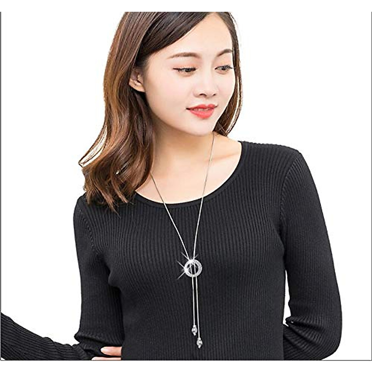 Sither Long Hoop Necklace for Women Crystal Pendant Necklace Sweater Chain Statement Necklace Choker Adjustable Charm Jewelry Crystal Accessories Wedding Party Evening Dressy