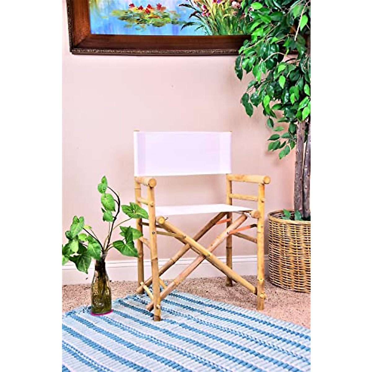 Zew Indoor Outdoor Set of 2 Folding Bamboo Director Chair, 23" L x 18" W x 35" H, Ivory