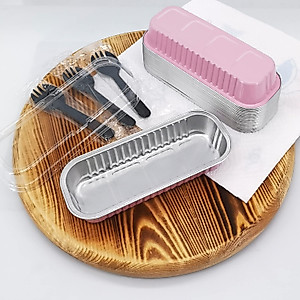 LNYZQUS Mini Loaf Pans With Lids 50 Pack, 6.8oz Rectangle Aluminum Foil Baking Pans Tins Containers,Disposable Ramekins Baking Cups Muffin Tins Cupcake Cups For Mini Cake Bread Loaf -Pink
