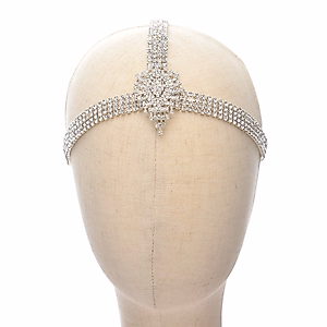 SWEETV Rhinestone 1920s Headpiece Silver - Flapper Headband for Costume Party Gatsby Accessories Decorative Headbands