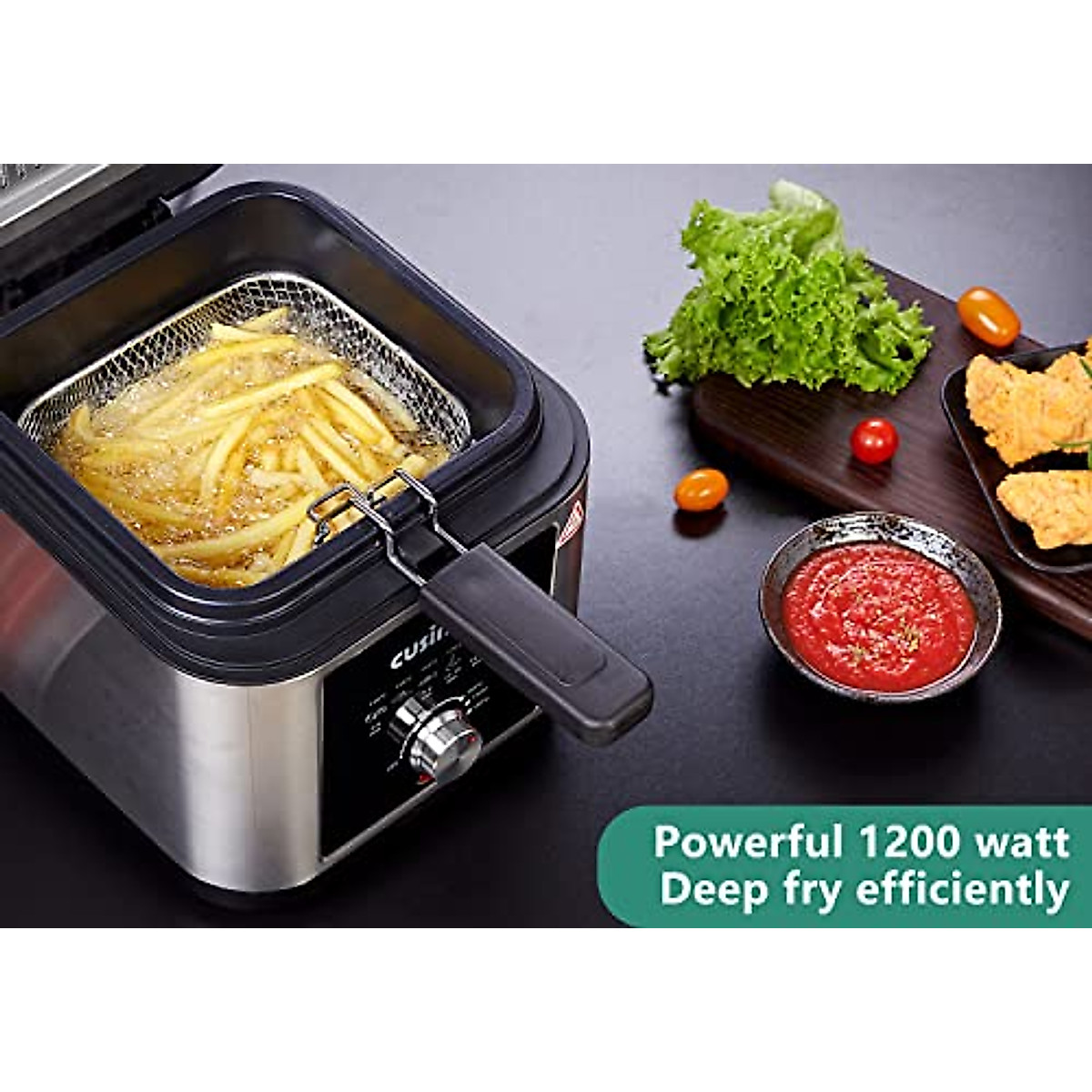 CUSIMAX Deep Fryer with Basket 2.6Qt 1200-Watt Electric Deep Fryer For the Home, with Drip Hook, Removable Lid, View Window and Oil Filtration Deep Fat Fryer