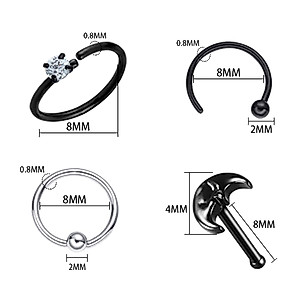 WASOLIE 14 PCS Nose Rings for Women 316L Stainless Steel Nose Piercings Jewelry Screw Men Nose Studs Rings.