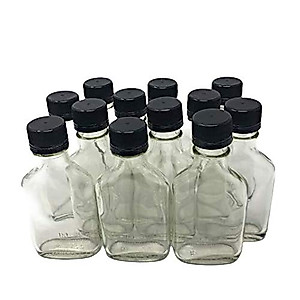 100 ml (3.3 oz) Glass Flask Liquor Bottle with Black Caps (12 Pack)