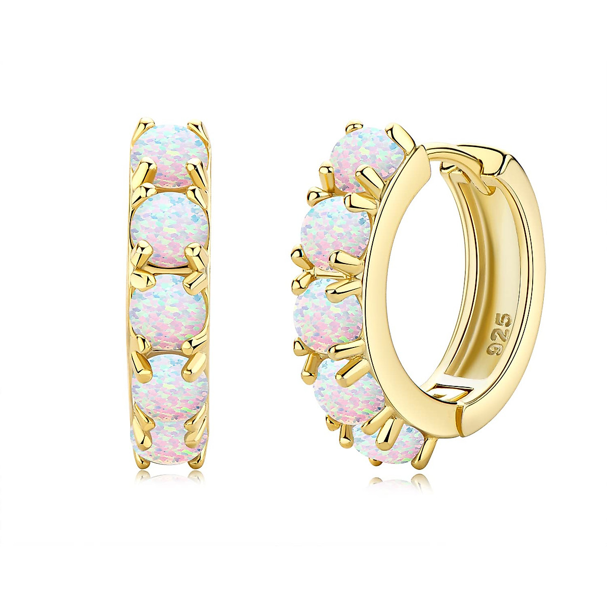 Sterling Silver Opal Hoop Earrings for Women, 14K Gold Plated Hypoallergenic Round Cut Earrings, Birthstone Birthday Gift Fine Jewelry for Her Mothers Day