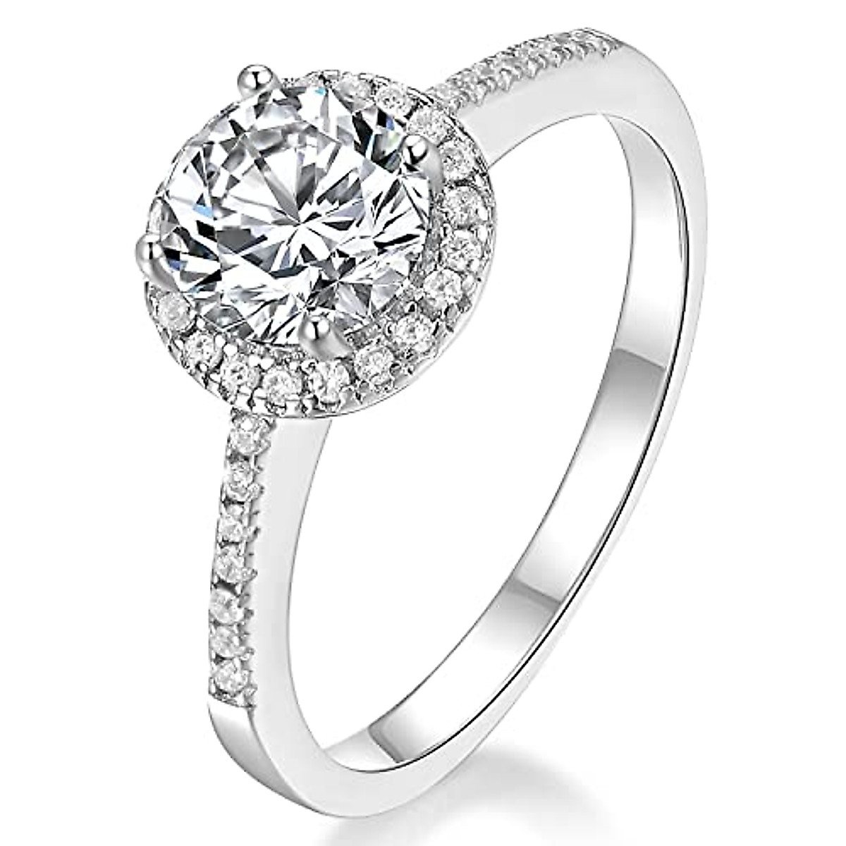 JustGift 925 Sterling Silver Cubic Zirconia Engagement Ring Promise Ring For Birthday Thanksgiving Anniversary Christmas Gift Sparkling ideal gift Women Size 3-12 (Halo Ring 2 ct, Size 6)