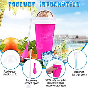 Slushie Maker Cup, TIK TOK Frozen Magic Smoothies Cup, Double Layers Silica Cup, DIY Homemade Slushies, Cooling Maker Cup, Freeze Mug Tools, Portable Squeeze Icy Cup for Milkshake (Pink)