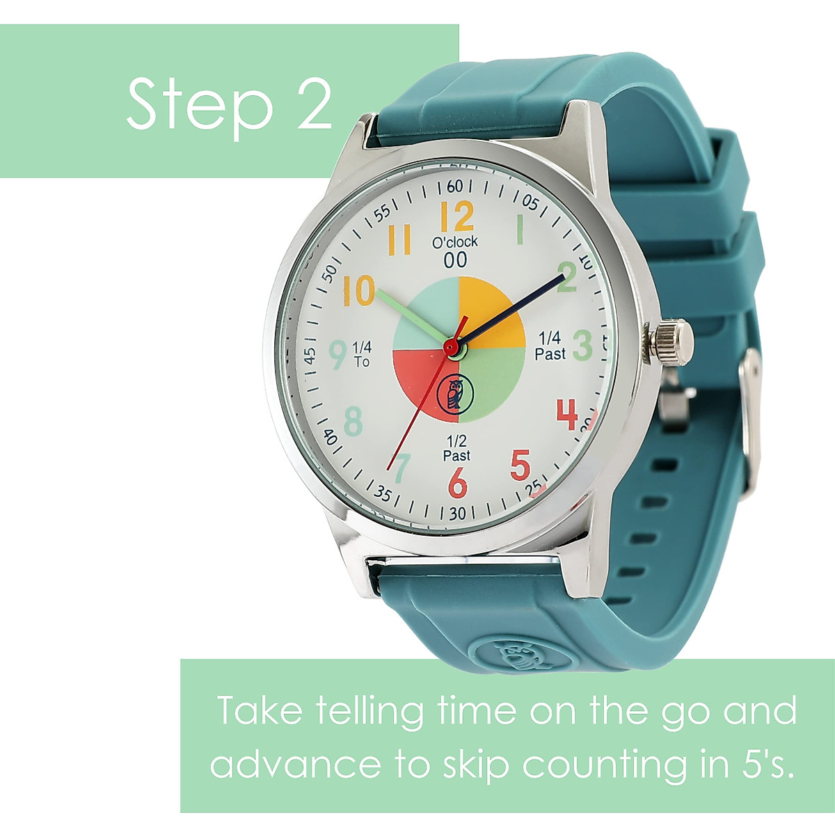 OWLCONIC Telling Time Teaching Clock - Bundled with Kids Watch. Learn to Tell Time Resources. Teal