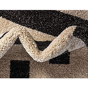 Unique Loom Athens Collection Classic Geometric Modern Border Design Area Rug, 9 ft x 12 ft, Black/Beige