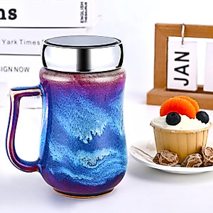 KaiCarnte Ceramic Mug,Large Ceramic Coffee Mug with Lid,14 Oz,Handmade Pottery Mug with Large Handle,Tea Cup Ceramic for Home Office,Dishwasher and Microwave Safe