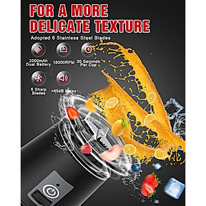 Portable Blender, Personal Blender USB Rechargeable, Mini Blender for Shakes and Smoothies, Strong Cutting Power with 6 Blades, 380Ml Traveling Fruit Veggie Juicer Cup for Home, Sport, Office, Camping