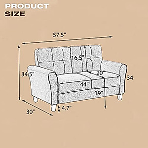 WILLIAMSPACE Grey Living Room Sofa Loveseat, 2 Seats Modern Upholstered Couch, Linen Sofa Couch Furniture for Home Office (Loveseat)