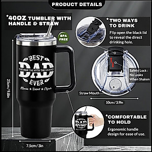BMYDIY Personalized Fathers Day Birthday Gift for Dad, Customizable 40 Oz Tumbler with Handle Leak-proof Lid and Straw, Custom Extra Large Stainless Steel Insulated Cup/Coffee Mug/Travel Mug with Name