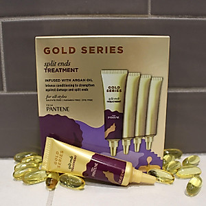Pantene Gold Series Split Ends Treatment, for Curly and Coily Hair, Infused with Argan Oil, 0.5 Fl Oz x 4 Count
