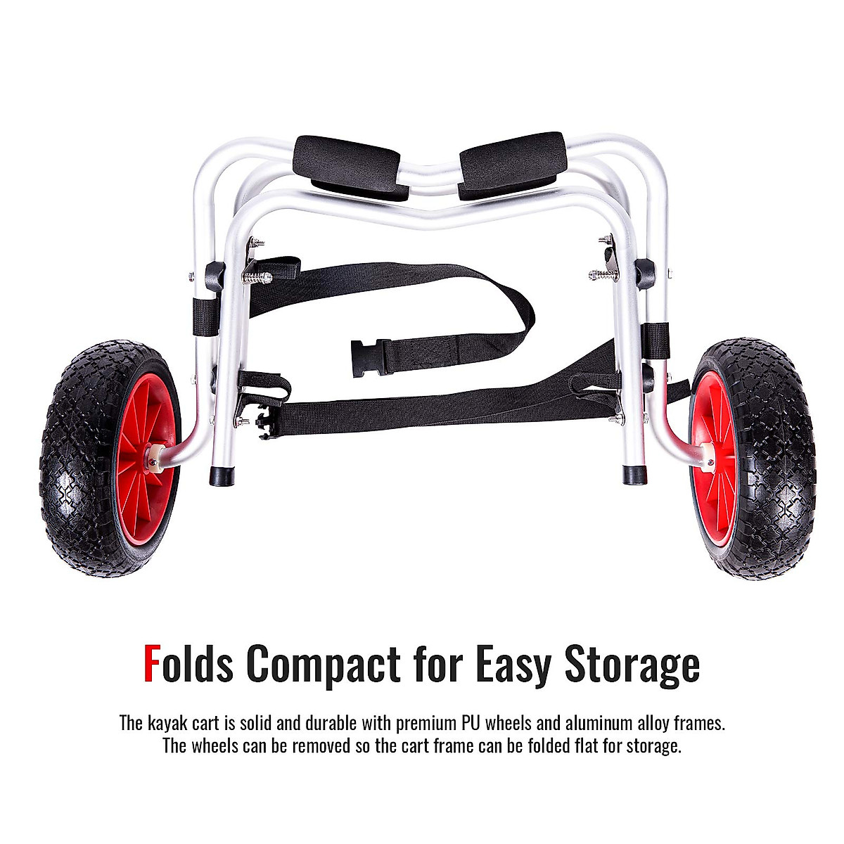AA Products Kayak Canoe Carrier Cart Dolly Trailer Tote Solid Wheel Tires Hold up to 150 lb, Comes with Secure Buckle Straps