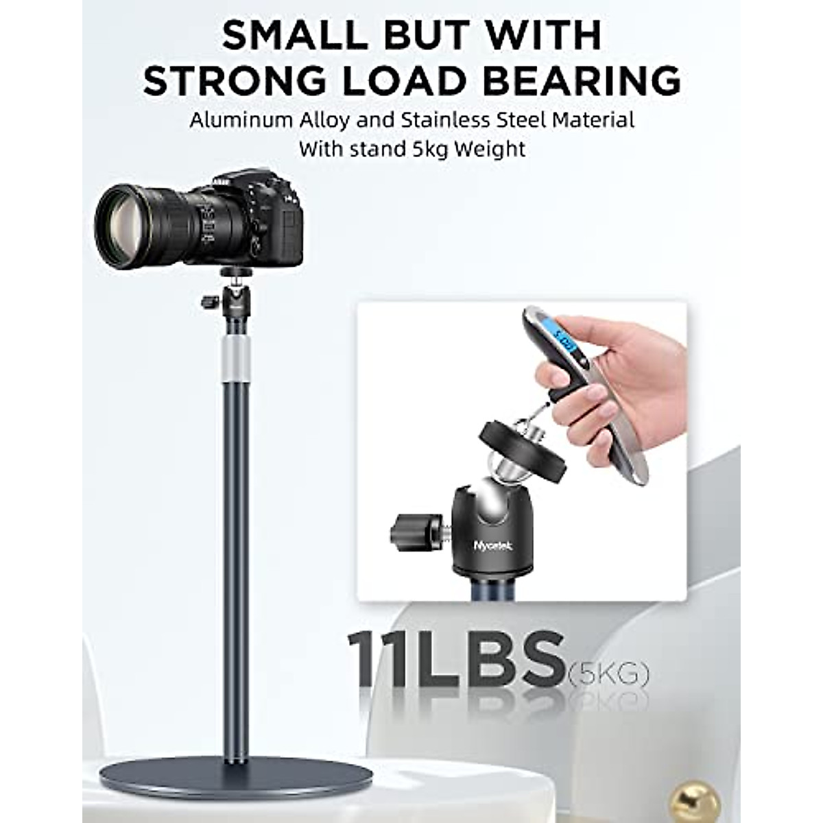 Nycetek Webcam Stand, Light Stand Tripod with 360° Rotatable Ballhead for DSLR Camera, Ring Light, Webcam, Desktop Tripod for Video Recording, Shooting, Game Streaming, YouTube