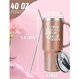 Onebttl Granny Gifts from Granddaughter, Grandson, 40 oz Insulated Stainless Steel Wine Tumbler with Lid and Straw, Gifts for Grandma on Birthday, Christmas, Mother's Day, Rose gold