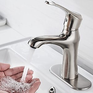 Bathroom Faucet Brushed Nickel Single Hole Sink Single Handle Bathroom Faucet Vanity Modern Commercial Lead-Free Solid Brass Bathroom Faucet is Suitable for 1 or 3 Holes