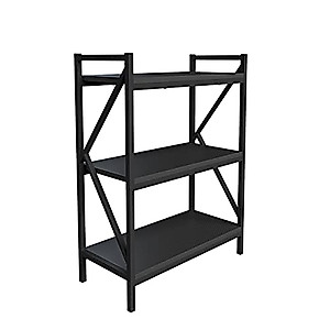 3 Shelf Bookcase - Console Table or Storage Shelf with Carbon Fiber Texture Finish and K Shaped Legs by Lavish Home (Black)