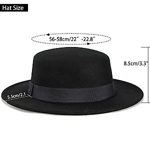 Women-Pork-Pie-Wide-Brim-Hat - Wide-Brim-Fedora-Hat with Band-Lady-PanamaHats Trilby-Cap-Autumn-Winter-Black