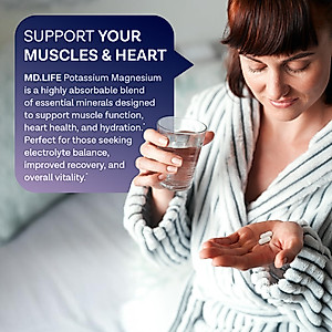 MD. Life Magnesium Potassium Supplement - 90 Capsules - High Absorption Magnesium Complex to Support Vascular Health & Leg Cramp 90cts