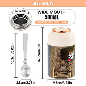 CUPADA Creative Cat Lovers Food Jar, Rose Dating Insulated Hot Food Jars Vacuum 17OZ with Folding Spoon for Work Trip Picnic Camping