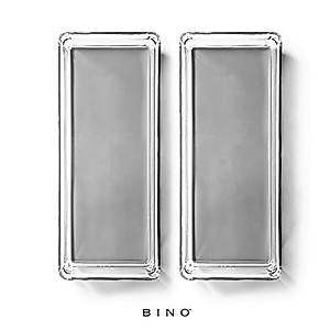 BINO | Oblong Plastic Drawer Organizer Bins, Light Grey- 2 Pack | THE ARTISAN+ | Multi-Use Organizer Bins | Soft-Grip Lining and Non-Slip Rubber Feet | Desk Drawer Organizer | Clear Vanity Organizer