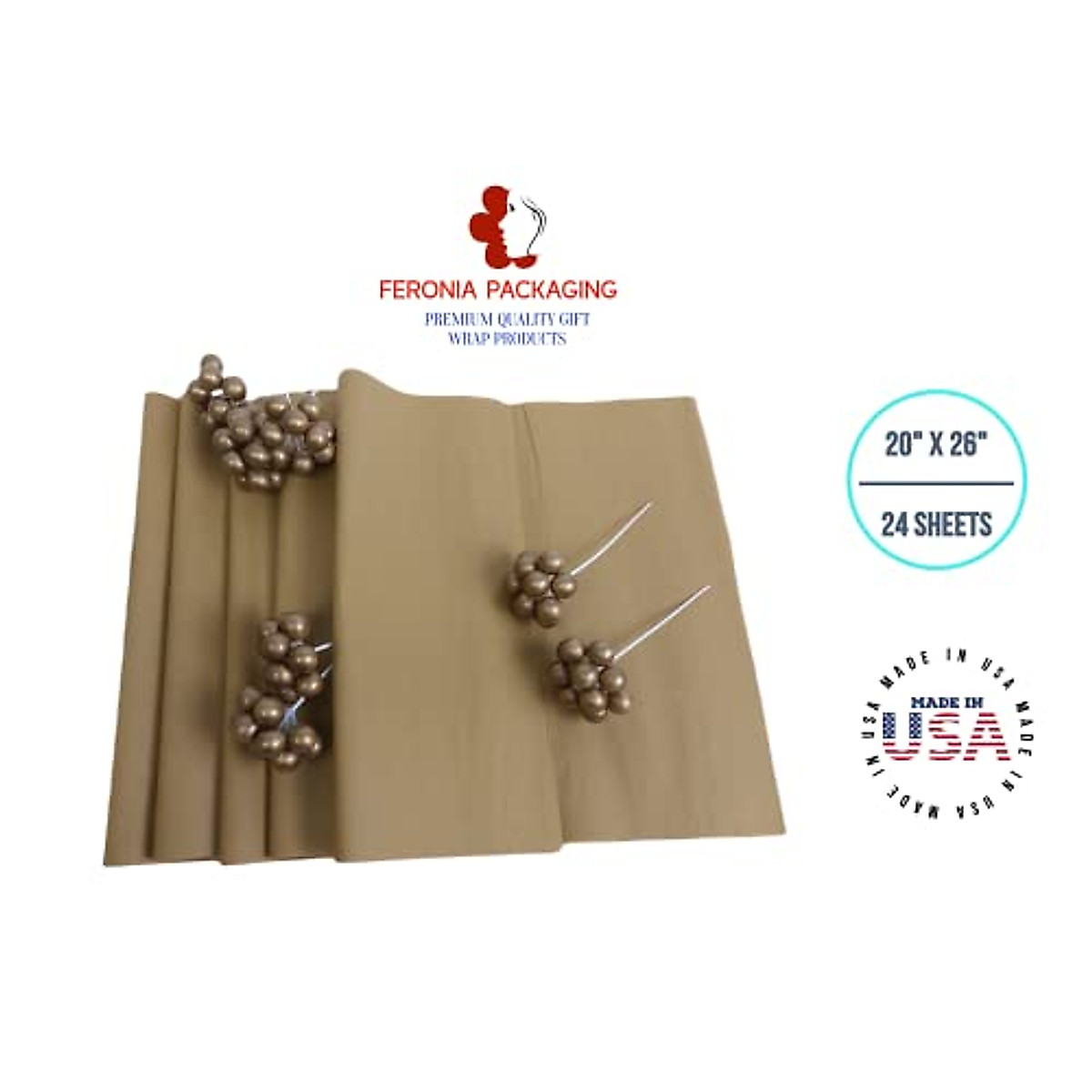 Antique Gold Tissue Paper Squares, Bulk 24 Sheets, Premium Gift Wrap and Art Supplies for Birthdays, Holidays, or Presents by Feronia packaging, Large 20 Inch x 26 Inch