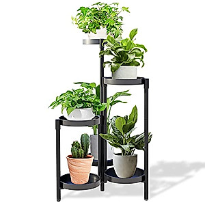 YisanCrafts Plant Stand Metal Indoor Outdoor - 6 Tier Tall Corner Plant Shelf, Vertical Flower Pot Holder Stands for Plants Multiple, Foldable Planter Rack Shelves for Patio, Balcony, Garden, Black