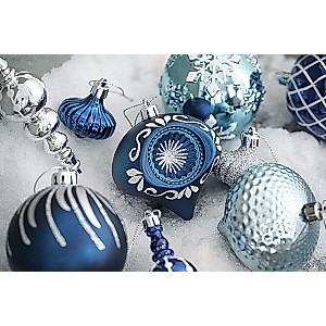 Valery Madelyn Christmas Tree Ornaments, 70ct Navy Blue and Silver Shatterproof Christmas Balls Decoration Set, Winter Wonderland Hanging Tree Ornament Bulk for Xmas Holiday Party Decor