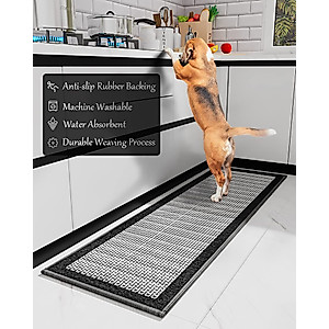 PADOOR Kitchen Rugs and Kitchen Mats Non Skid Washable - Non Slip Absorbent Kitchen Runner Rugs for Floor, Machine Washable Standing Mats for in Front of Sink,Laundry Room,Hallway(20"x70",Black)