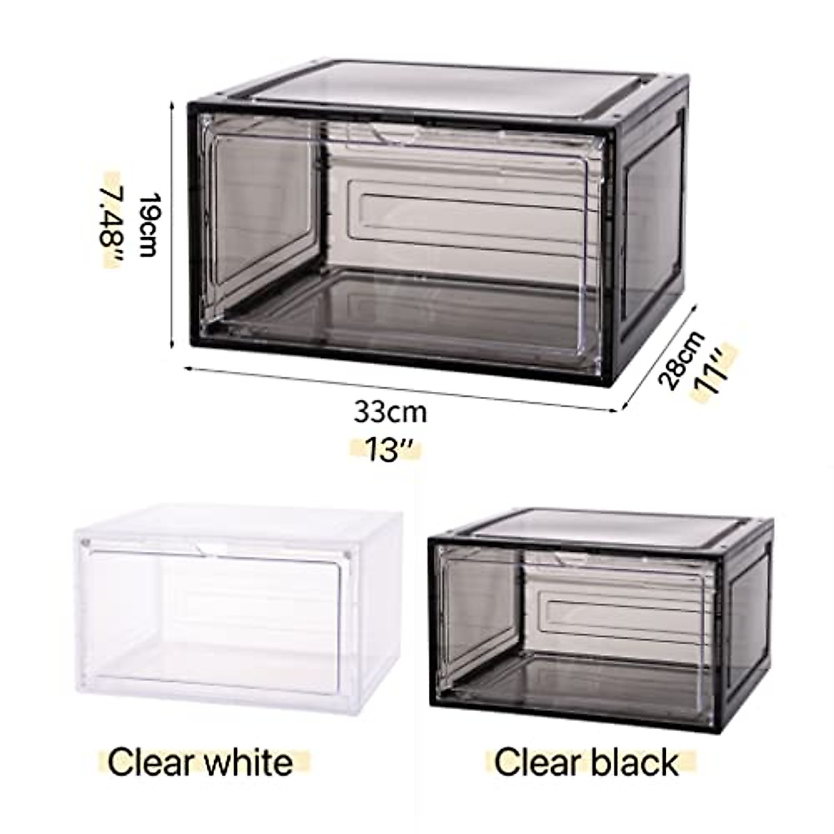 Attelite 8 Pack Large Drop Front Shoe Box +6 Pack Large Side Open Clear Plastic Shoe Storage Box, Stackable Shoe Containers Display Sneakers