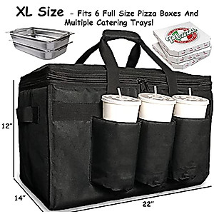 FRESHIE Insulated Food Delivery Bag with Cup Holders/Drink Carriers Premium XXL, Great for Beverages, Grocery, Pizza, Commercial Quality Hot and Cold (XL Pro)
