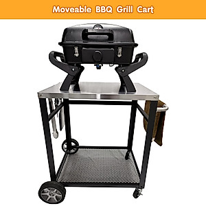 PARTAKER Movable Pizza Oven Trolley/BBQ Grill Cart with 2 Swivel Casters 2 Wheels, Double-Shelf Dining Serving Cart Table, Kitchen Pre-Station Island Countertop Work Bar, L 28-3/4" by W 19-1/2"