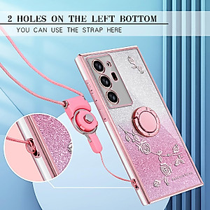 DHIMI for Samsung Galaxy NOTE20 Ultra Luxury Flowers Floral Design Plating Case, Cute Glitter Diamond Phone Cover for Women Girls Bling Sparkle Ring Kickstand Use in NOTE20U Phone Cases