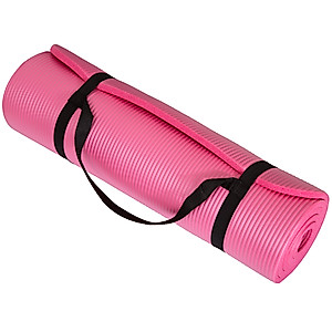 Extra Thick Yoga Mat - 0.5-Inch-Thick Durable Non-Slip Foam Workout Mat for Fitness, Pilates and Floor Exercises with Carrying Strap by Wakeman (Pink)