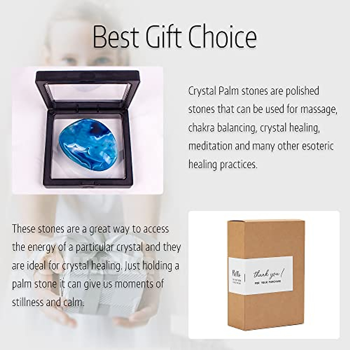 Gbuxska Blue Lace Agate Crystal Stone, Natural Blue Worry Stone Crystals and Healing Stones for Anxiety, Irregular Shape