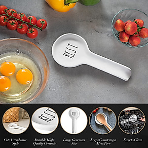 [Set of 2] Farmhouse Spoon Rests for Kitchen Counter by Brighter Barns - Black White Ceramic Spoon Rest for Stove Top - Stove Spoon Holder for Countertop - Coffee Spoon Rest - Farmhouse Kitchen Decor