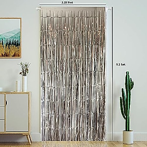 6.6x8.2 Feet Silver Foil Tinsel Fringe Backdrop Curtains with 26.2 Feet Circle Star Paper Garland Door Party Streamer for Birthday Bachelorette Bride Baby Shower Wedding Graduation Party Decorations