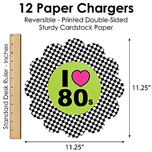 Big Dot of Happiness 80’s Retro - Totally 1980s Party Round Table Decorations - Paper Chargers - Place Setting for 12