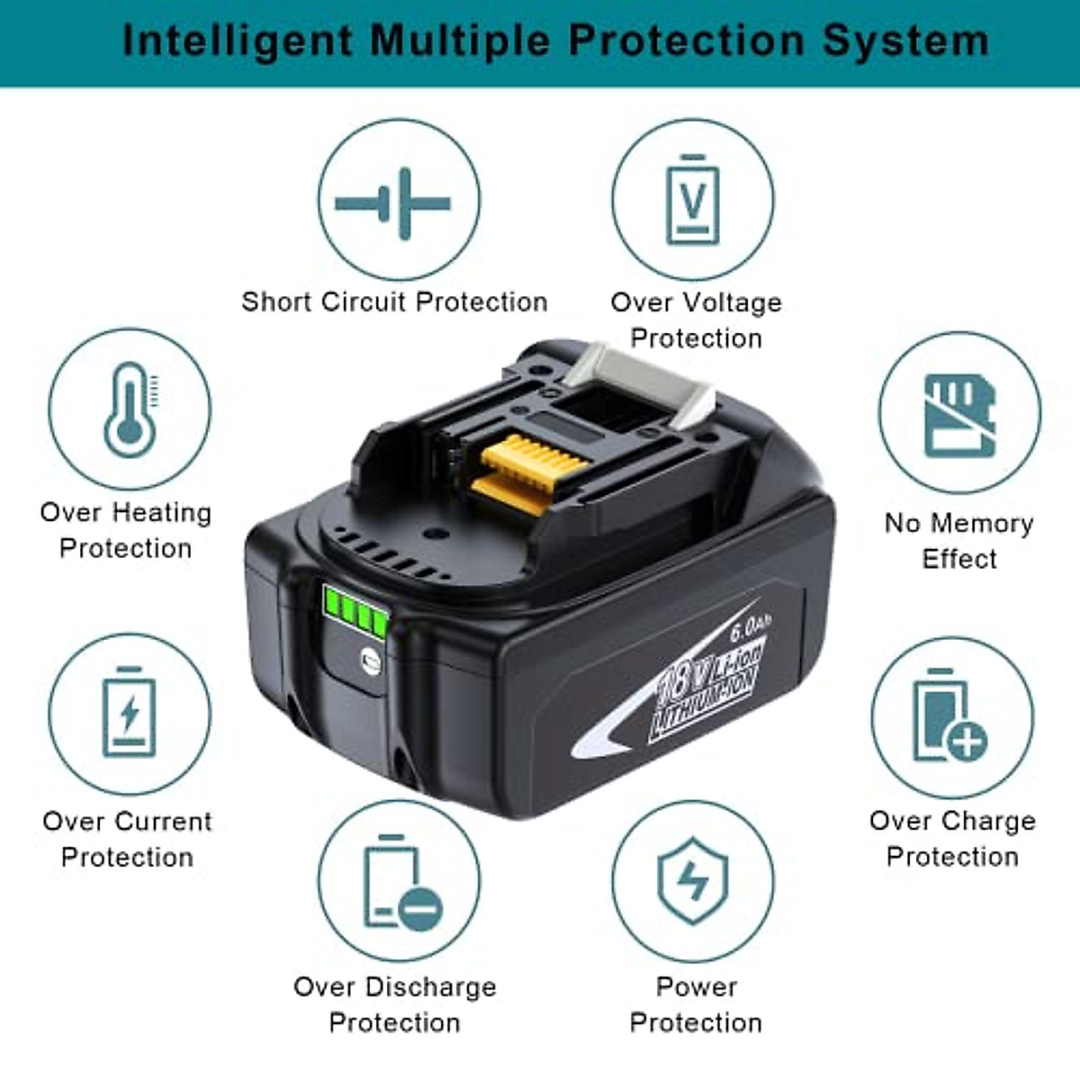 2 Packs Replace for Makita 18V Battery 6.0Ah, Replacement Makita 18 Volt BL1860B Batteries BL1820B 1830B 1840B 1850B, Compatible with Makita 18v Tools, Fit with Original Makita 18v Battery Charger