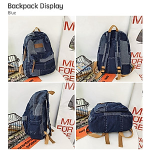 JHTPSLR Preppy Backpack Denim Patch Backpack Vintage Aesthetic Backpack Cowboy Backpack Cool Street Backpack Book Bags Supplies (Black)