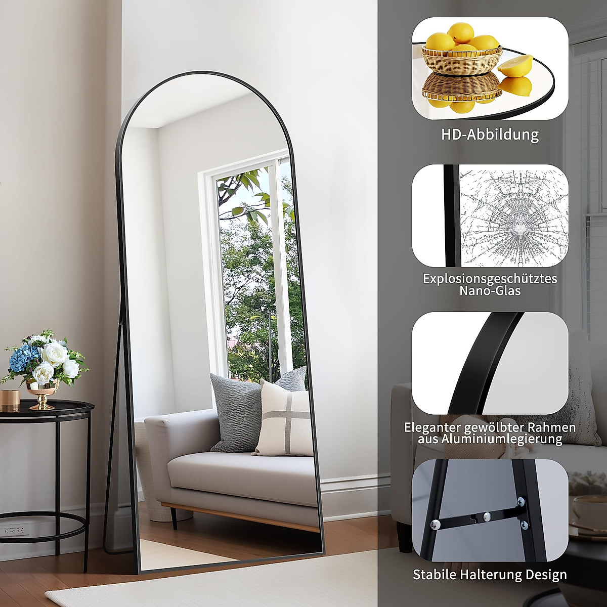 KOCUUY Arched Full Length Mirror, 64”x21” Full Body Floor Length Black Standing Mirror Full Length, Arched Floor Mirror Living Room, Wall Mirror Hanging Standing Or Leaning Body Mirror Bedroom