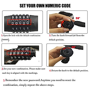 ZUKKA Bike Chain Lock 5 Digit Resettable Combination Password Lock,Heavy Duty Anti-Theft Bicycle Cable Locks