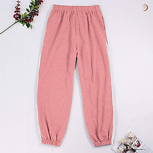 High Waist Jogger Pants for Women with Pocket Colorblock Sweatpants Cinch Bottom Elastic Waist Lounge Workout Trousers