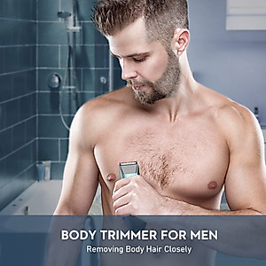 Body Hair Trimmer for Men - Electric Ball Shaver Razor for Pubic Groin Hair Grooming with Built-in LED Light and Mirror, Ceramic Blade, No Pulls, No Cuts, Waterproof Wet/Dry Cordless Use (Blue)
