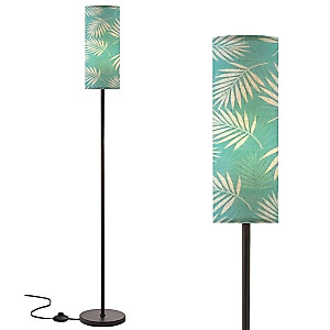 RZNTJHUINA Modern Standing Lamps Vintage Rustic Palm Leaf Minimalist Floor Lamp Metal Pole Lamp with Linen Lampshade for Bedroom Living Room Office Nursery Reading Beach House Decor Foot Switch