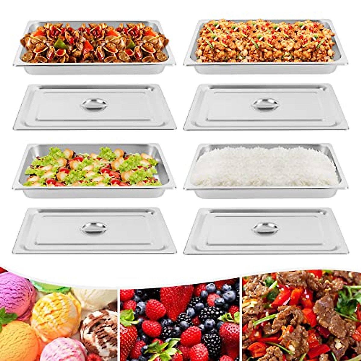 NeNchengLi 4 Pack Stainless Steel Hotel Pans 2.5Inch Deep Steam Table Pans Commercial Food Pan Restaurant food warming pan for Hotel Canteen Restaurant Office Cafeteria Party
